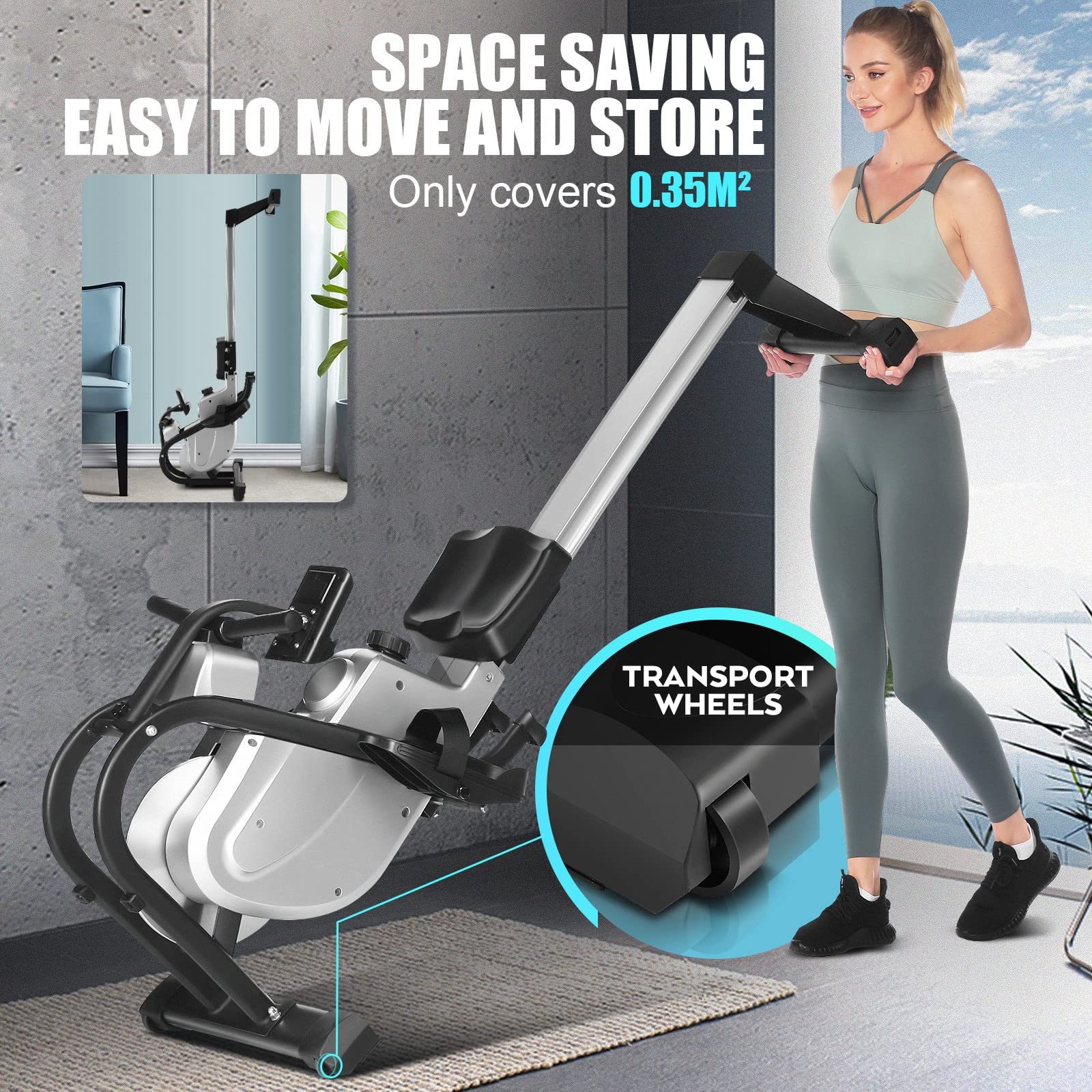 Rowing Machines For Home Use Foldable, ANCHEER Magnetic Row Machine Cardio,with LCD Monitor,10 Level Resistance