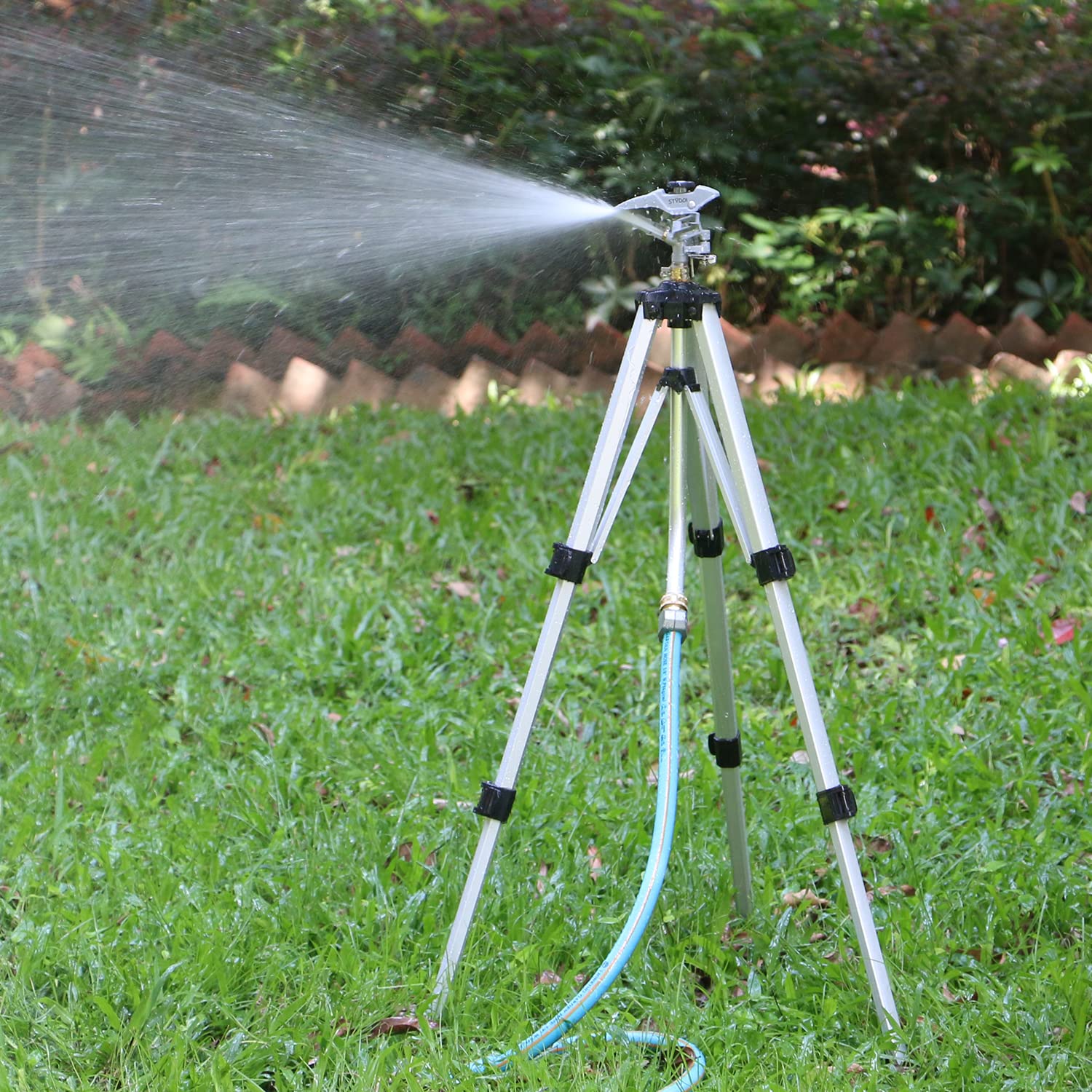 STYDDI Heavy Duty Impact Sprinkler on Tripod Base, Tall Metal Pulsating Telescoping Tripod Sprinkler for Large Area, Yard, Lawn, Garden, Waters up to 70 Ft. Diameter, Legs Extends Up to 36-inch