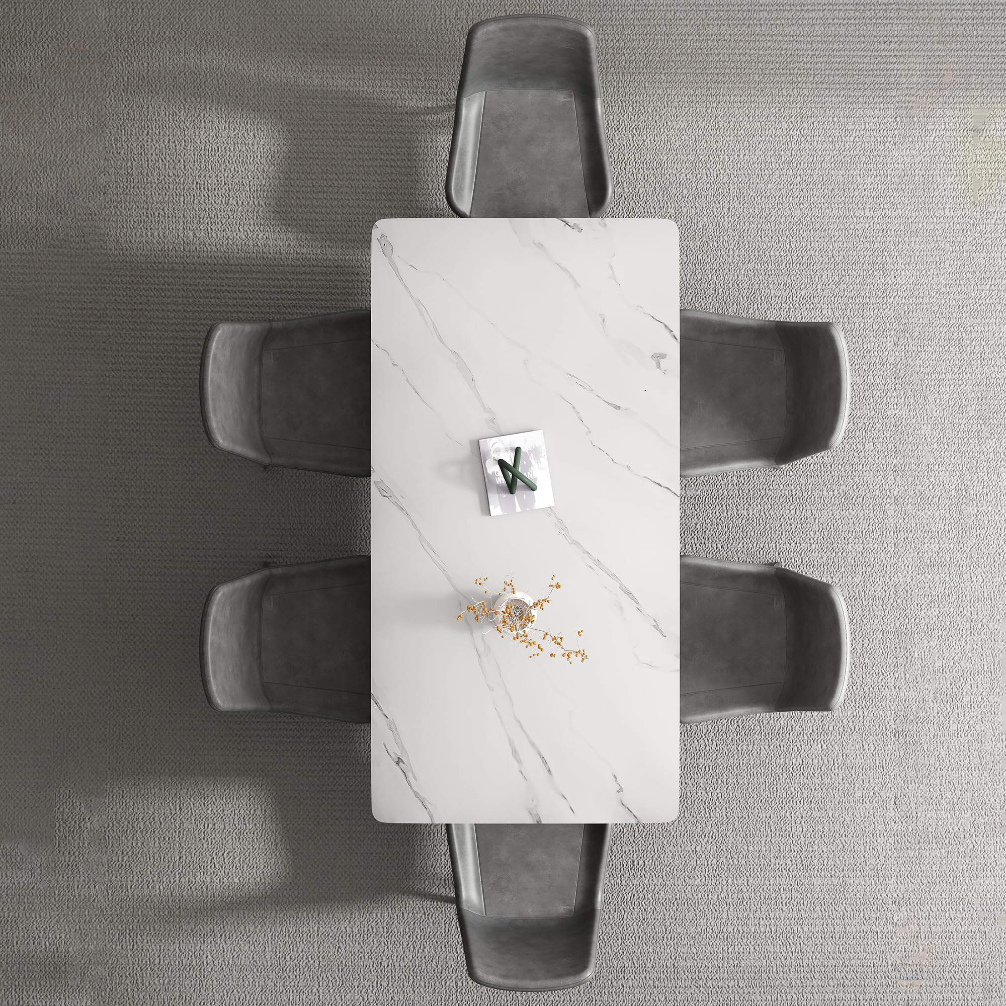 Modern Kitchen Dining Slate Table for 6 Seat,Rectangular Dining White Sintered Stone Table for Home,Kitchen,Living Room,Dining Room,1 Table (White Top)