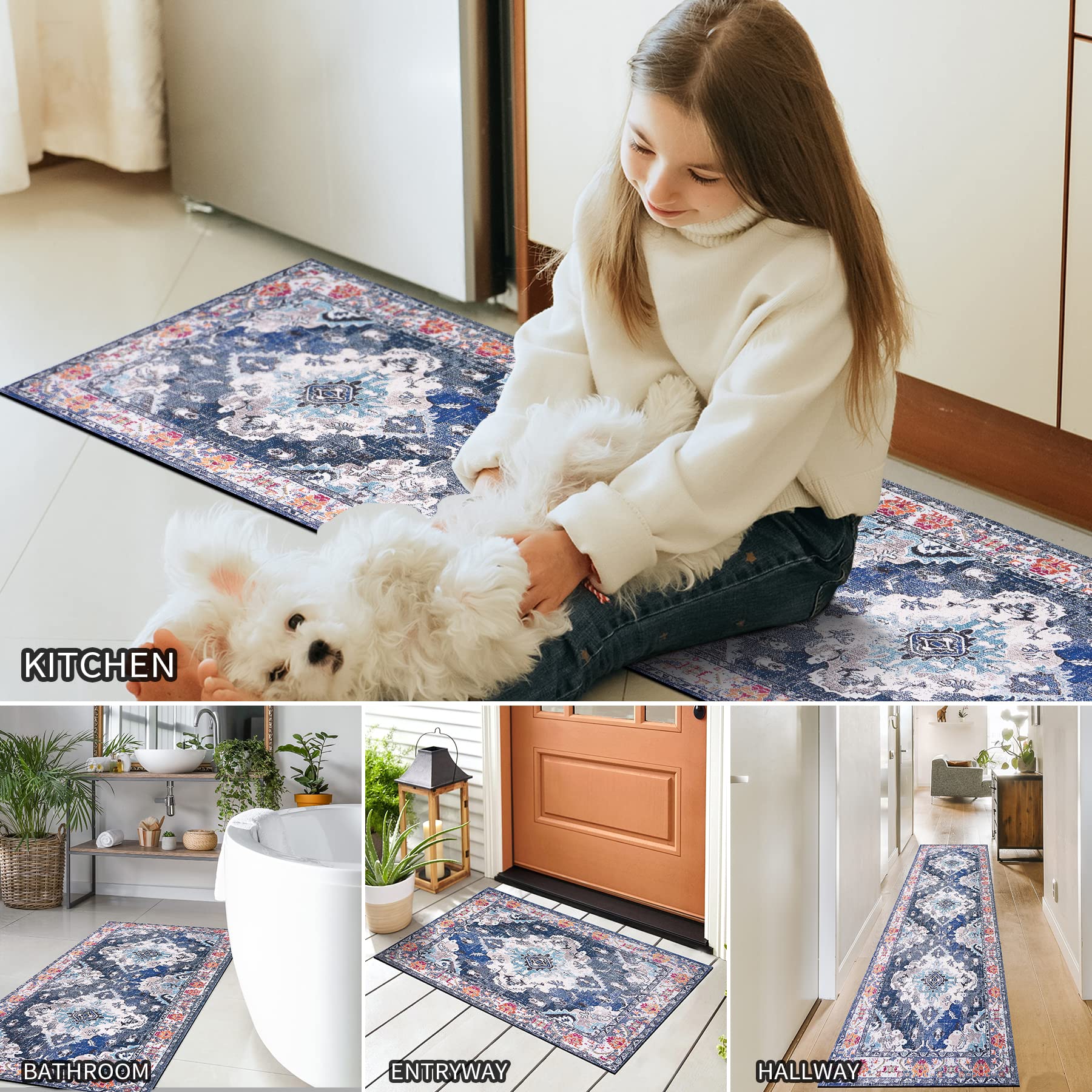 MATBAR Kitchen Mats for Floor 3 Piece Set Kitchen Rug Boho Non Slip Entryway Rug Sets Easy to Clean Laundry Room Rugs for Hallway