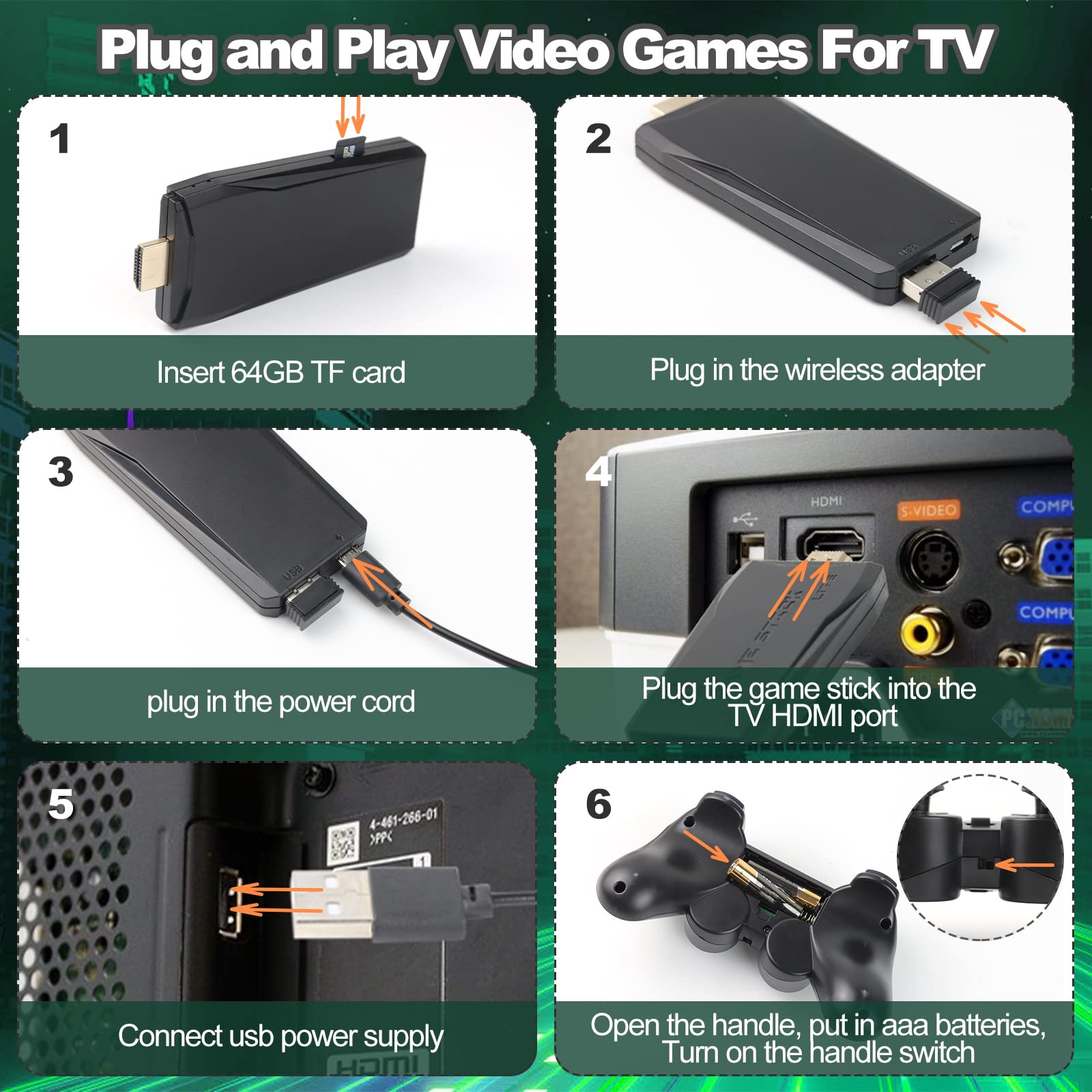 liuwei Retro Game Stick - Revisit Classic Games with Built-in 9 Emulators, 20,000+ Games, 4K HDMI Output, and 2.4GHz Wireless Controller for TV Plug and Play, 64G, Black