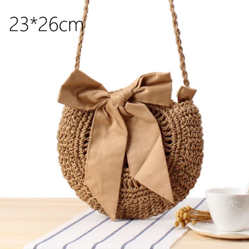 TJLSS Summer Round Bag Beach Wind Bow Crossbody Woven Bag Handmade Crochet Female Bag Beach Bag