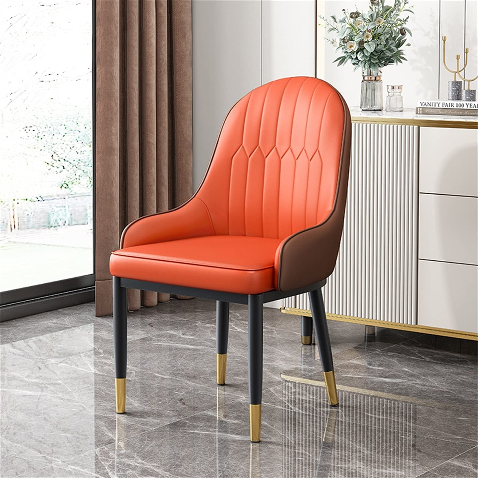 Modern Kitchen Chairs Set of 2 Faux Matte Leather Dining Chairs Accent Chairs Modern PU Leather High Back Soft Seat Living Room Chairs Metal Legs Dining Chairs (Color : A)