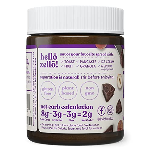Livlo Zello Keto Chocolate Hazelnut Spread - Keto Dessert with 2g Net Carb Per Serving and No Added Sugar - Rich & Delicious Keto Snack - 10 oz Canister
