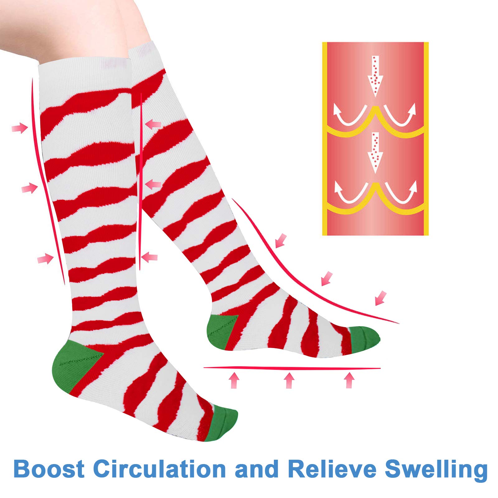 LighSele 6 Pair Compression Socks for Women & Men, Knee High Compression Socks 20-30 mmHg for Nurses, Travel, Pregnancy, Christmas(S/M)