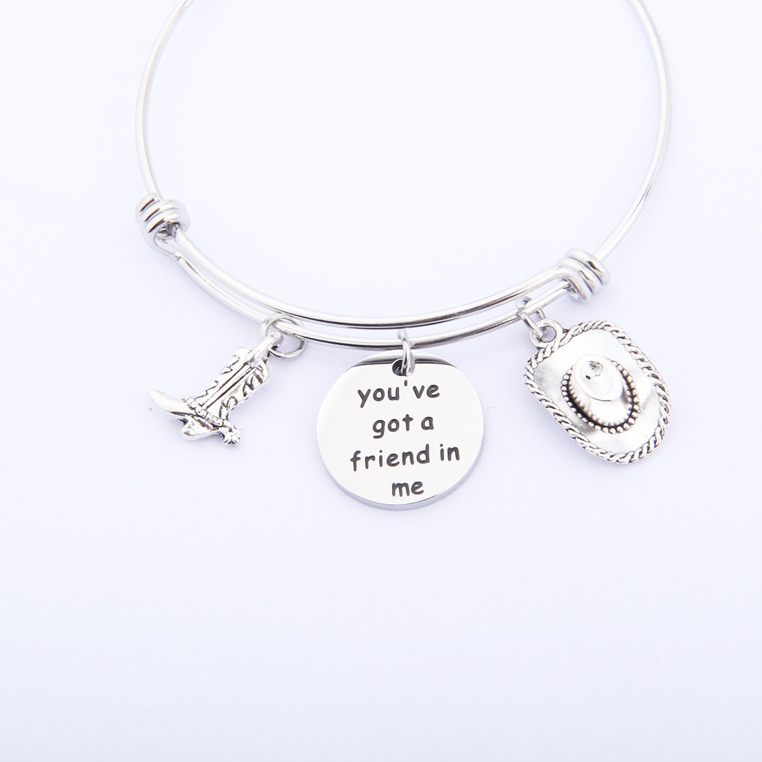 Lywjyb Birdgot Best Friend Bracelet Gift You've got a friend in me Engraved Charm with Boot and Cowboy Hat Gift for Her (Silver)