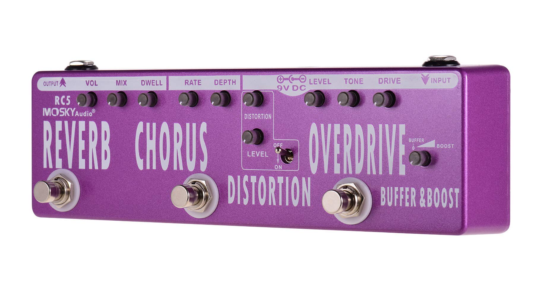 MOSKYAudio Multi-functional Guitar Effect Pedal with 6 Effects Pedal in 1 Unit Buffer + Booster + Overdrive + Distortion + Chorus + Reverb Effects (RC5)