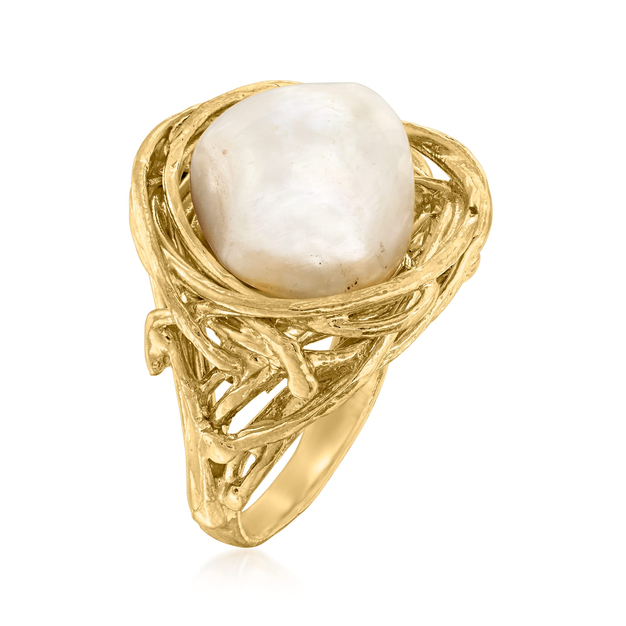 Ross-Simons 13-15mm Cultured Baroque Pearl Ring in 18kt Gold Over Sterling. Size 7