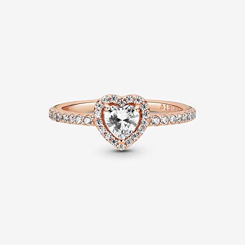 Pandora Sparkling Elevated Heart Ring - Rose Gold Ring for Women - Layering or Stackable Ring - Gift for Her - 14k Rose Gold-Plated Rose with Cubic Zirconia - Size 8.5