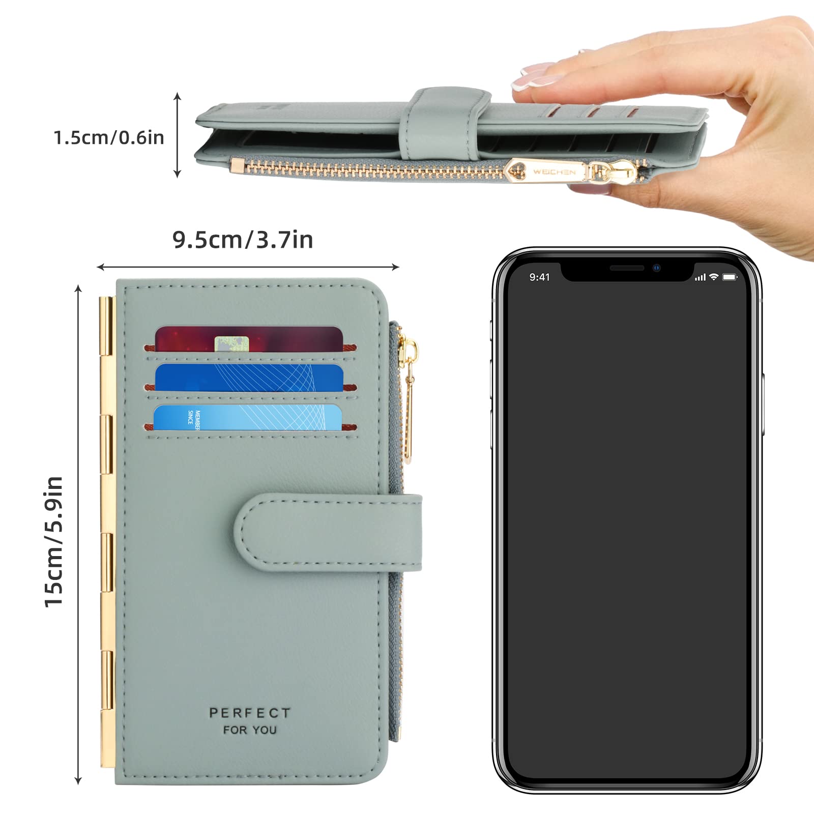 PERFECB FORYOU Slim Womens Credit Card Holder-RFID Blocking- Bifold Multi Card Small Wallet for Women Minimalist Card Holder Wallet (Blue)