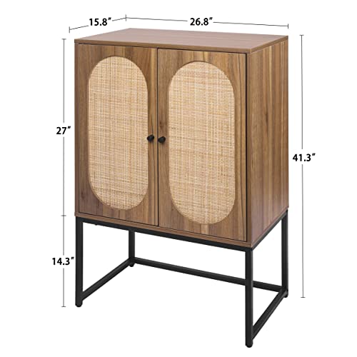 ZeHuoGe Natural Rattan Sideboard Buffet Storage Accent Cabinet with 2 Magnetic Door, Sideboard Buffet Cupboard Accent Cabinet, Built-in Adjustable Shelf Iron Bracket US Delivery (Walnut)