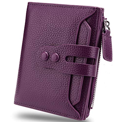 UTO Genuine Leather Wallet for Women Bifold Snap Money Coins Organizer Purse with Detachable Card Case Holder