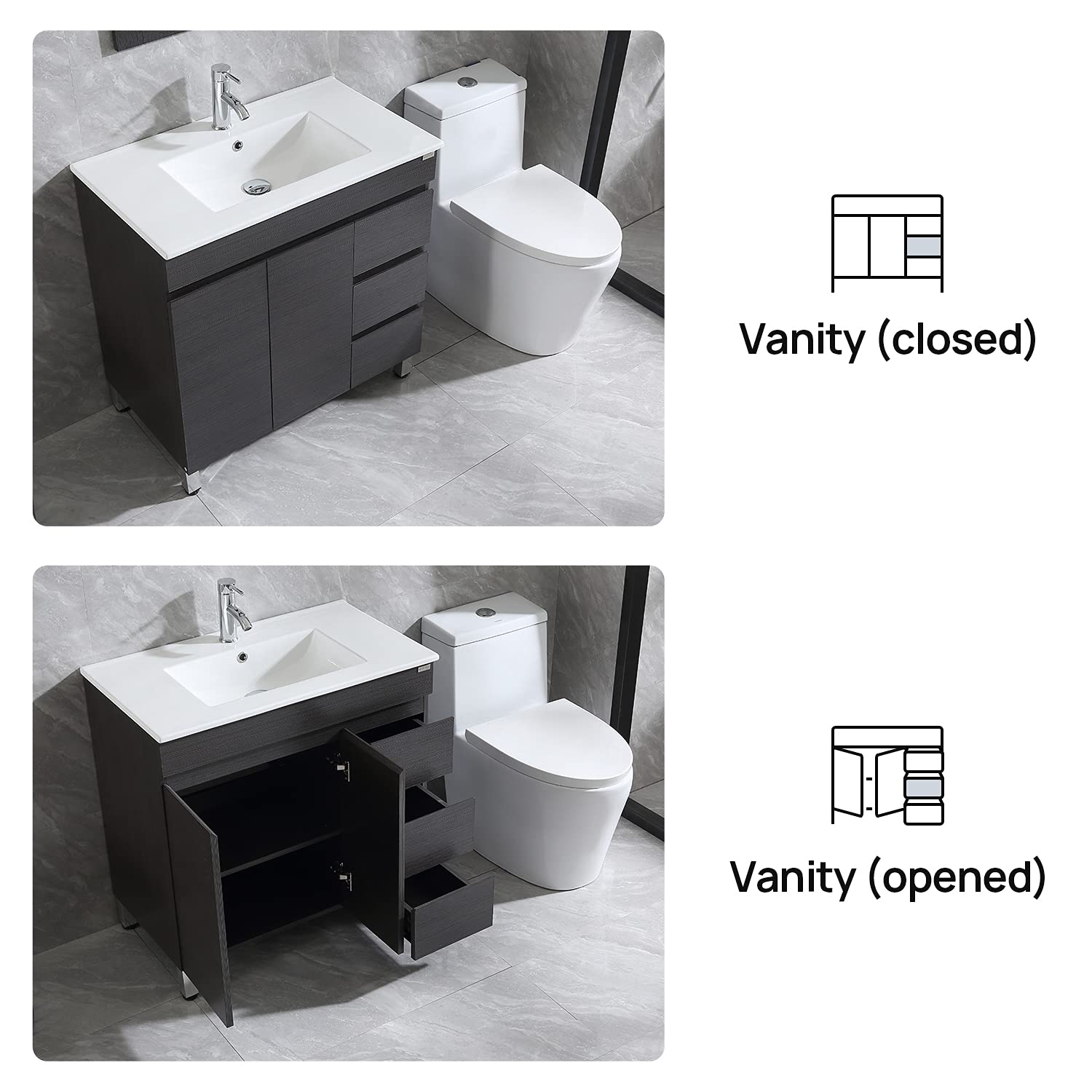 wonline 32" Bathroom Vanity and Sink Combo Cabinet Undermount Ceramic Vessel Sink Chorme Faucet Drain with Mirror Vanities Set