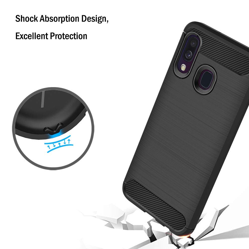 MaiJin Case for Samsung Galaxy A40 (5.9 inch) Soft Silicon Brushed with Texture Carbon Fiber Design Protection Cover (Black)