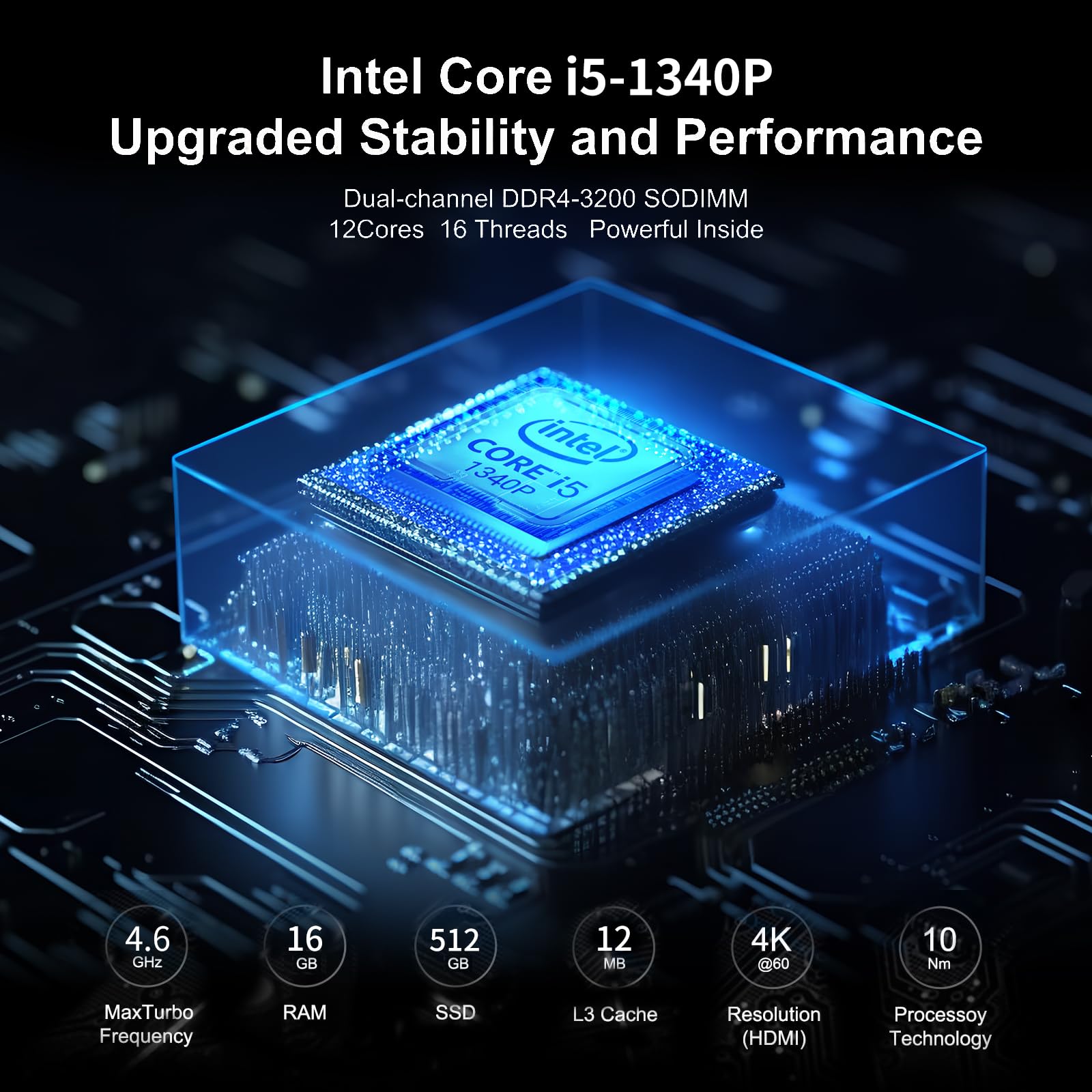 NUC13VYKi5 NUC13 Pro Vivid Canyon 16GB RAM 512GB SSD Mini PC Mini Computer,Intel i5-1340P 12 Core,16 Thread,Win 11 Pro Mini Computers,Up to 4.6 GHz Turbo,WiFi 6E,BT 5.3,8K Support,Gaming
