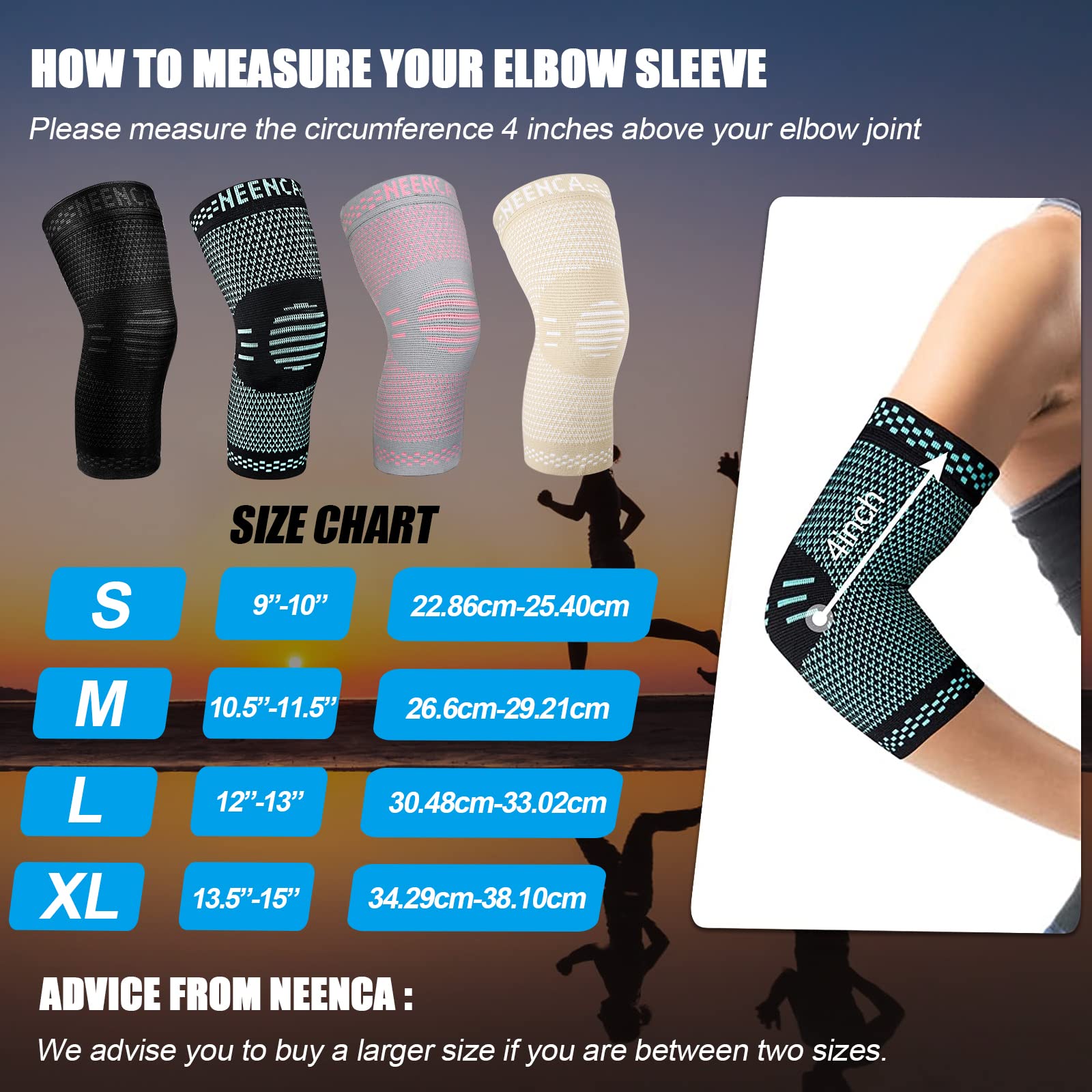 NEENCA Elbow Brace for Elbow Pain - 2 Pack Compression Elbow Sleeves Set. Elbow Wrap for Tendonitis,Tennis or Golf Elbow. Arm Sleeves for Sports Protection and Pain Relief - Elbow Compression Sleeves