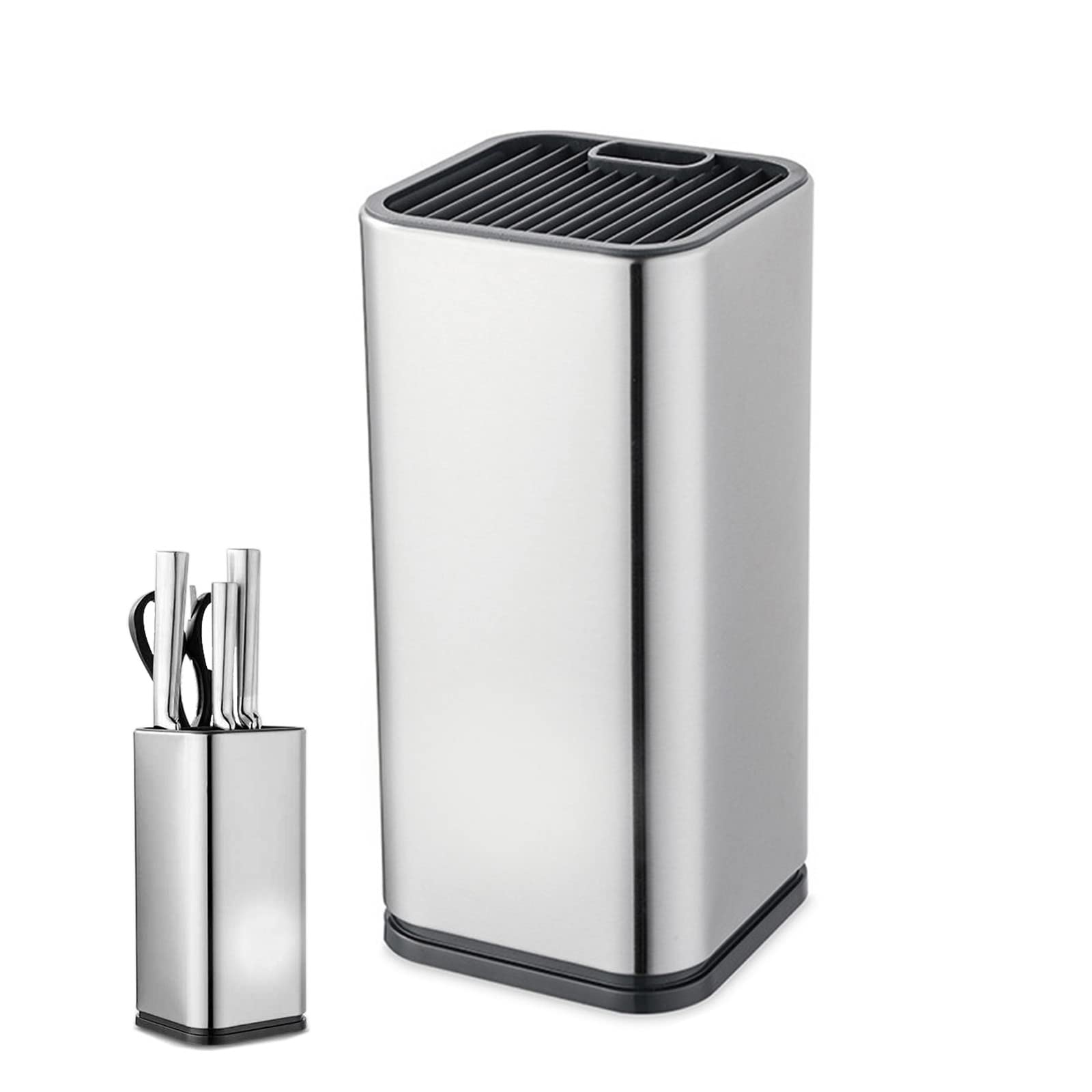 YTDTKJ Universal Knife Block Without Knife, Stainless Steel Knife Holder with Scissors Slots, Kitchen Knife Organizer, Modern Rectangular Design, Self-Draining Function