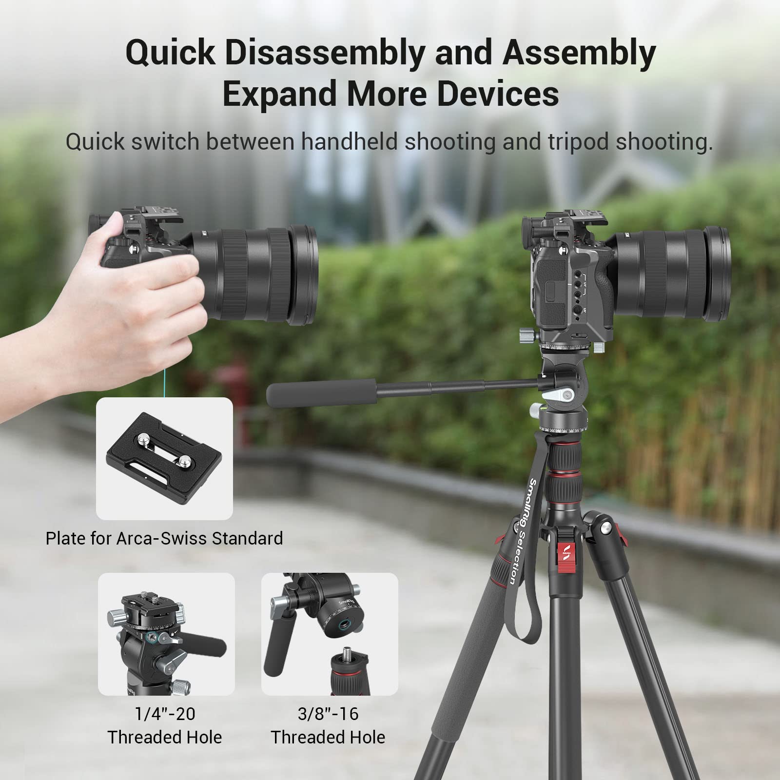 SmallRig Video Head, Tripod Head with Quick Release Plate for Arca Swiss and Lever Adjustable, Pan Head for Compact Video Cameras, DSLR Cameras and Tripod-3457