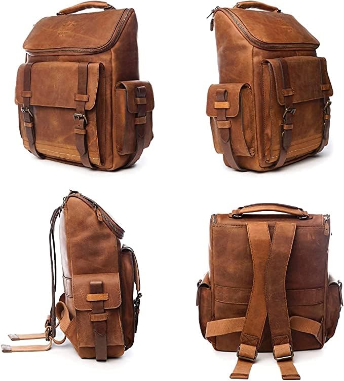 VELEZ Top Grain Leather Backpack for Men Brown Designer Bookbag Business Casual Shoulder Bag + Mens Messenger Laptop Bag travel Briefcase Computer Bags