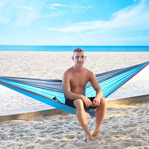 Lightweight Camping Hammock, Portable Parachute Nylon Hammock with Hammock Tree Straps Carabiners for Backpacking, Travel, Beach, Picnic