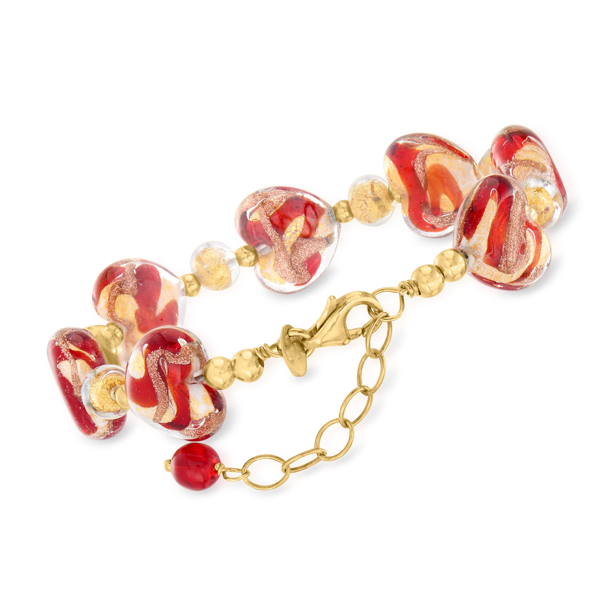 Ross-Simons Italian Murano Glass Heart Bracelet With 18kt Gold Over Sterling. 7 inches