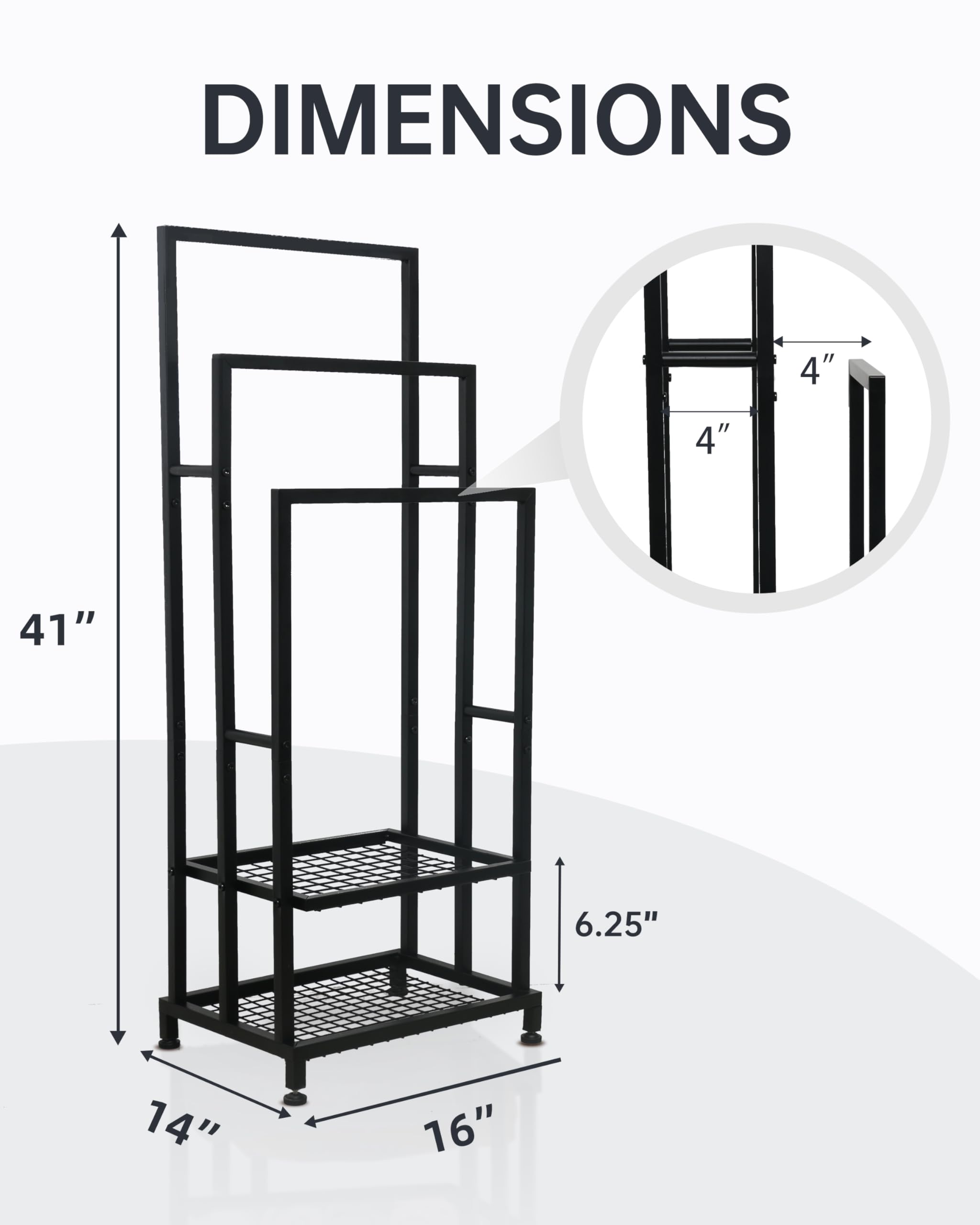 ZOES HOMEWARE 41" H Free Standing Towel Rack for Bathroom | 3 Tier Blanket Rack with 2 Storage Shelves | Anti-Rust Stand Towel Rack for Outdoor,Bathroom,Bath&Pool | Black, 41"x16"x12"