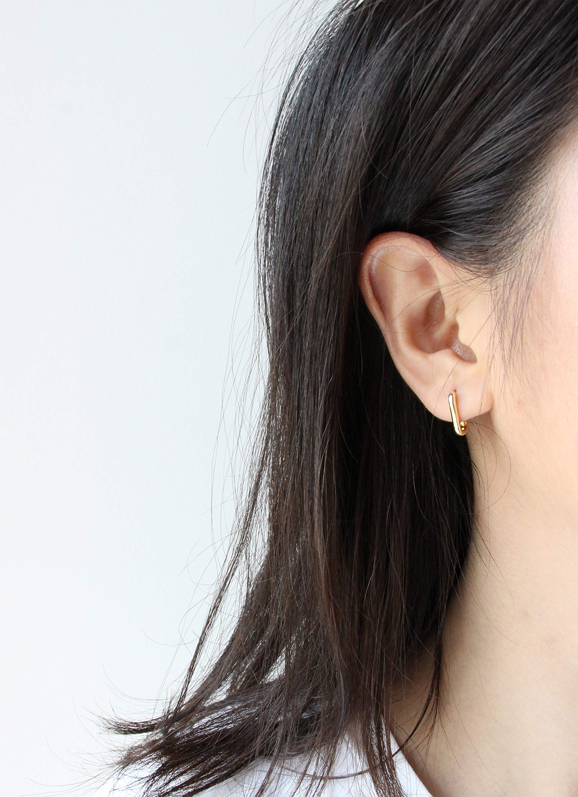 Me&Hz 14K Gold Colored Small Square Huggie Hoop Earrings for Women Cartilage Sleeper Tiny Gold Hoops Earrings Oval U Shaped Geometric Rectangle Huggie Earrings