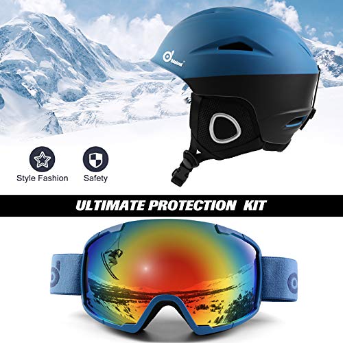 Odoland Ski Helmet with Ski Goggles, Multi-Options Snowboard Helmet and Goggles Set for Men Women and Youth, Blue, M