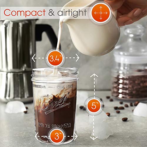 Reusable Boba Bubble Tea & Smoothie Cups - 2 Glass Wide Mouth 16oz Mason Jars with Bamboo Lids - 2 Reusable Silver Stainless Steel Boba Straws