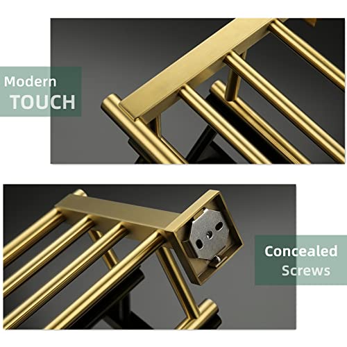 VELIMAX Bathroom Towel Rack, Bathroom Shelf with Towel Bar, Gold Towel Rack Wall Mounted, 18/8 Stainless Steel, Contemporary, Heavy Duty and Rustproof, 23.6-Inch