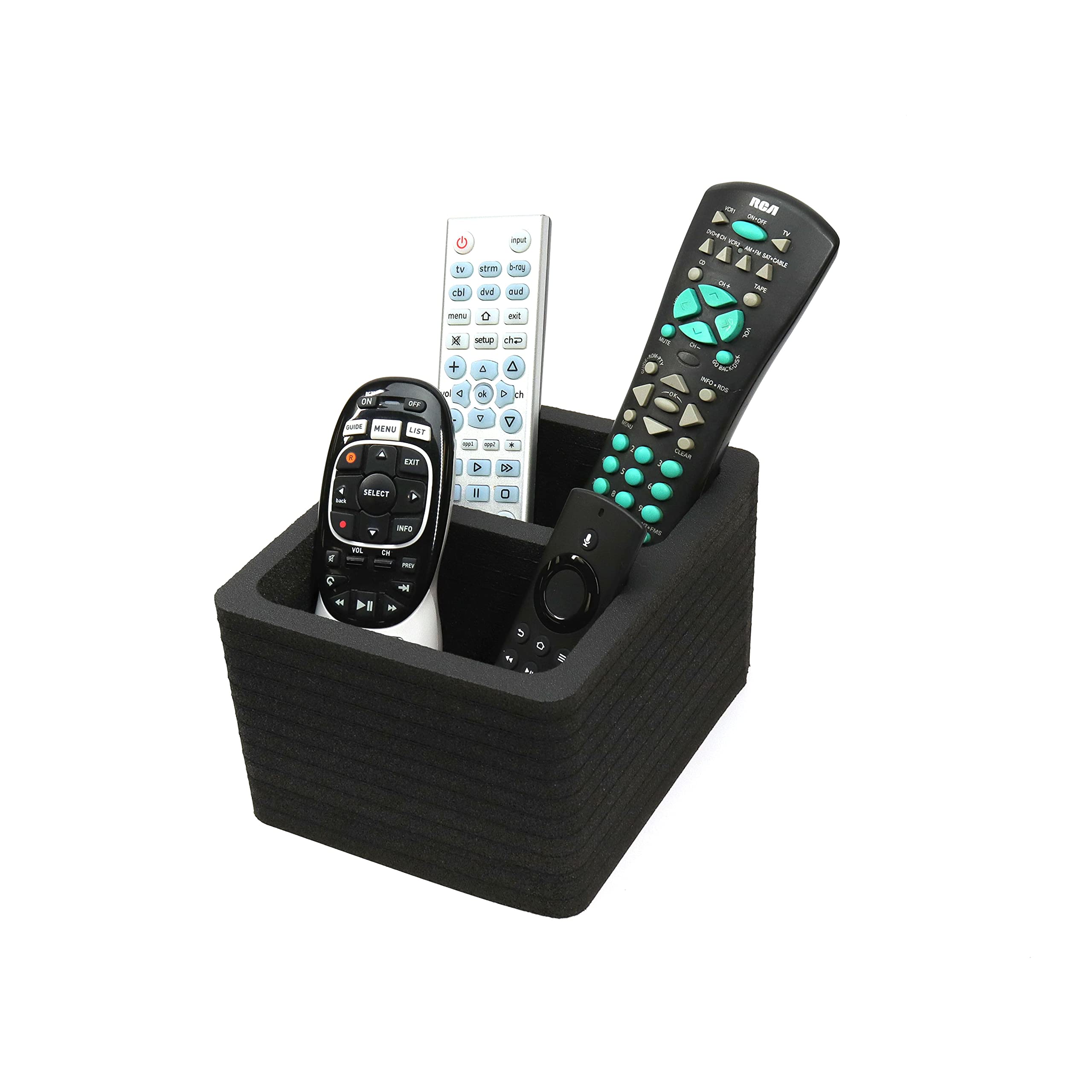 Polar Whale Remote Control Holder Stylish Storage Tray for Sofa Bed Couch Floor Car RV Lounge TV Room Desk or Table Durable Black Foam 2 Compartments 7.5 x 6 Inches