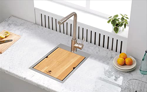 STARSTAR Workstation Ledge Topmount/Drop-in Single Bowl 304 Stainless Steel Kitchen/Yard/Bar/Laundry/Office Sink, With Grid, Cutting Board, Strainer with basket (15 x 20 x 10)