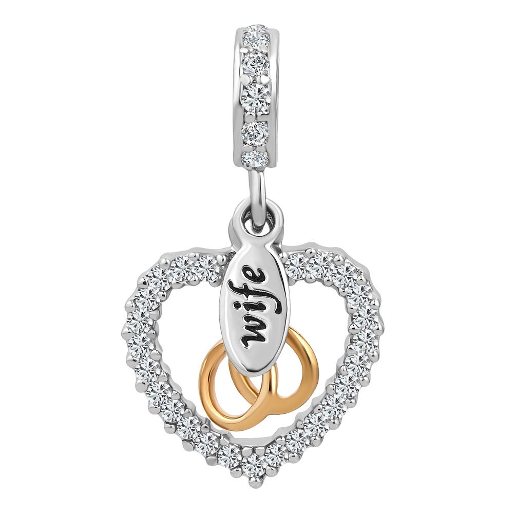 LovelyJewelry Wife Charms Heart Love Dangle Beads Charm for Bracelets