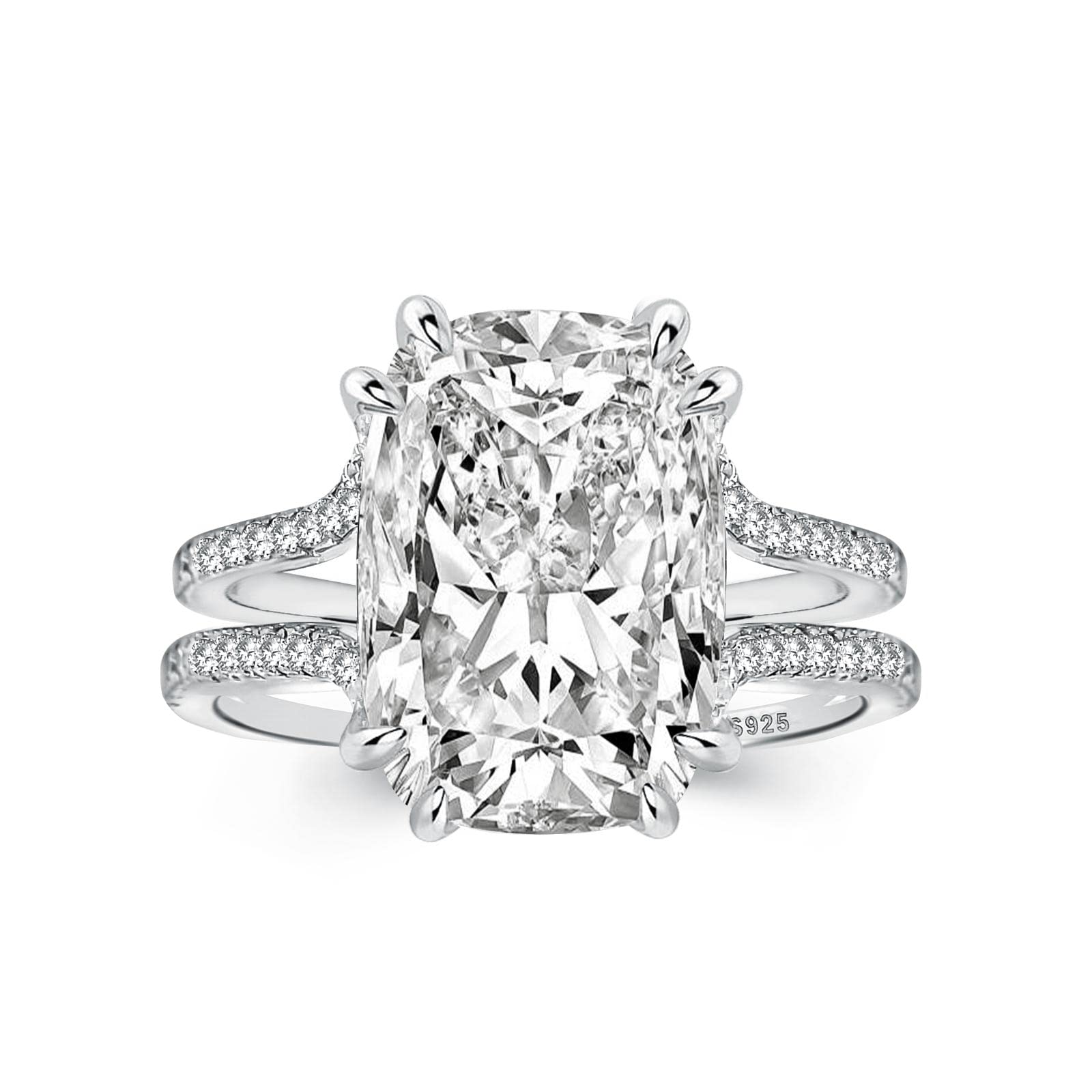 RODIFFY 6CT Gorgeous Split Shank Cushion Cut Promise Ring for Women,Simulated Diamond Engagement Ring in Silver(Size:6.5)