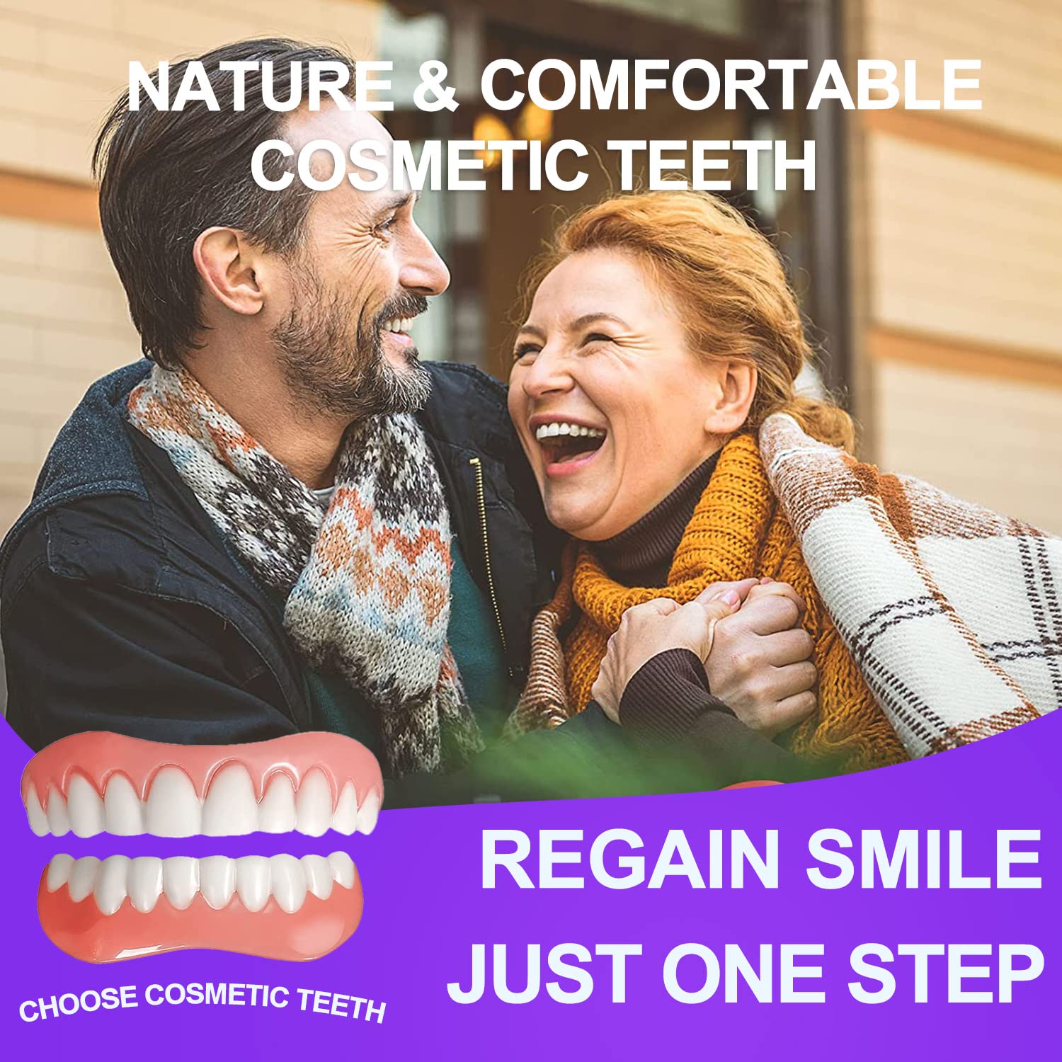 YUANDAN Fake Teeth, 2 PCS Dentures Teeth for Upper and Lower Jaw, Nature and Comfortable, Protect Your Teeth and Regain Confident Smile A1 White