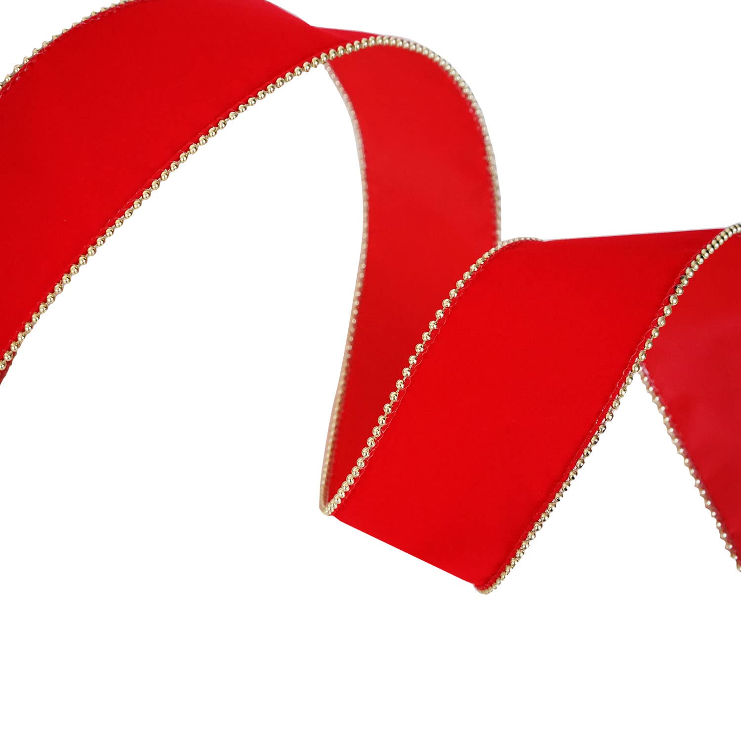 Liphontcta Cintago 2-1/2 Inch, 20 Yards Red Velvet Wired Ribbon with Gold Beads Edge, Christmas Wire Edge Ribbon (red)