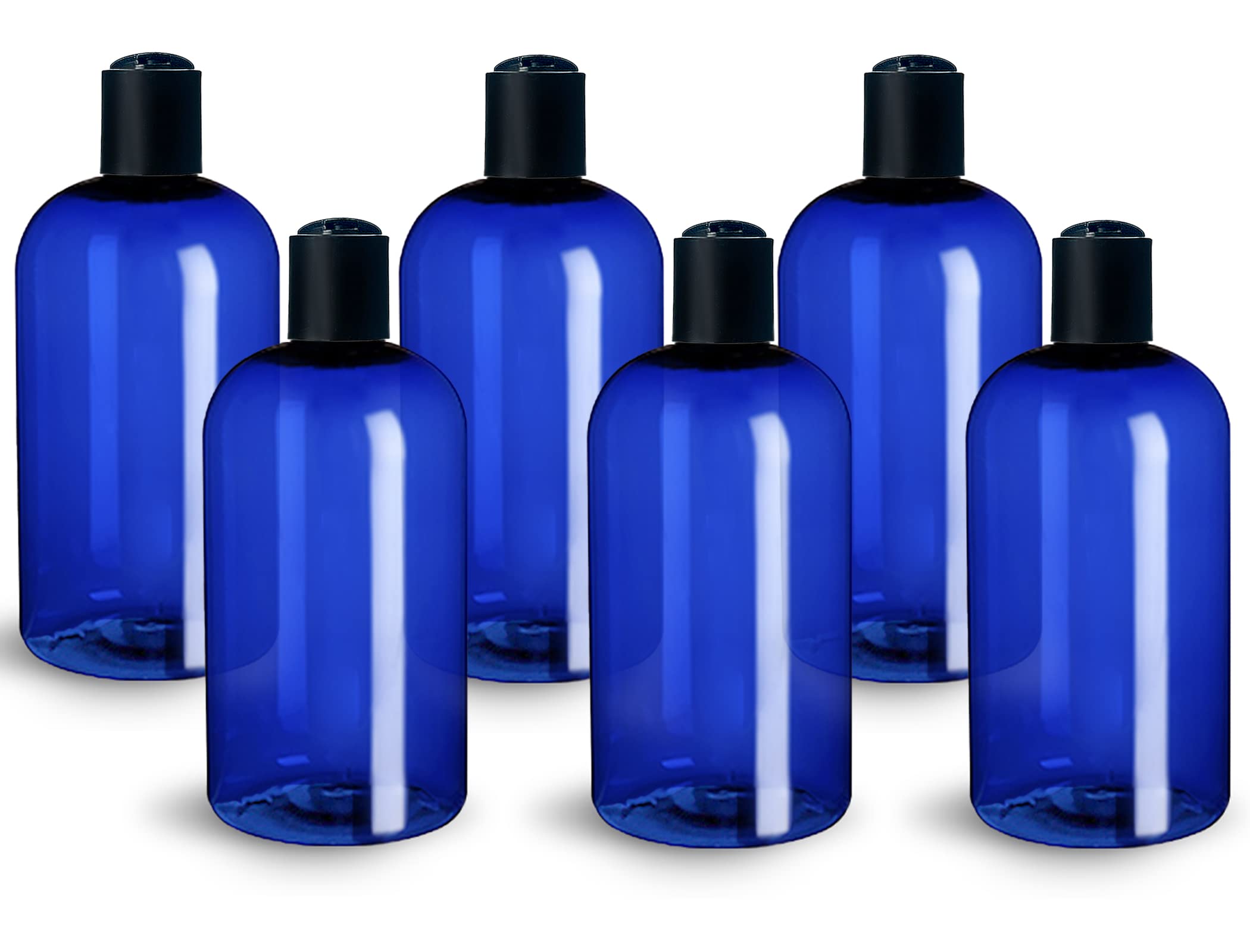 ljdeals 16 oz Cobalt Blue PET Plastic Refillable Bottles with Disc Top Caps, Pack of 6, BPA Free, Made in USA