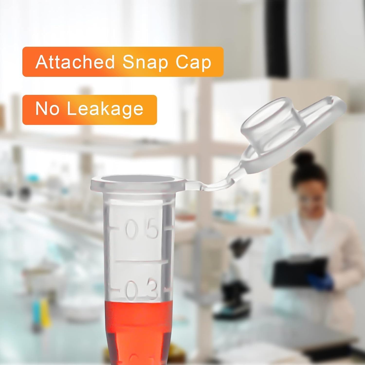 zoomto 0.5ml Microcentrifuge Tubes 2000PCS,Centrifuge Tubes with Attached Lid,Clear Conical Micro Centrifuge,Clear Graduation (2Bag Packs)
