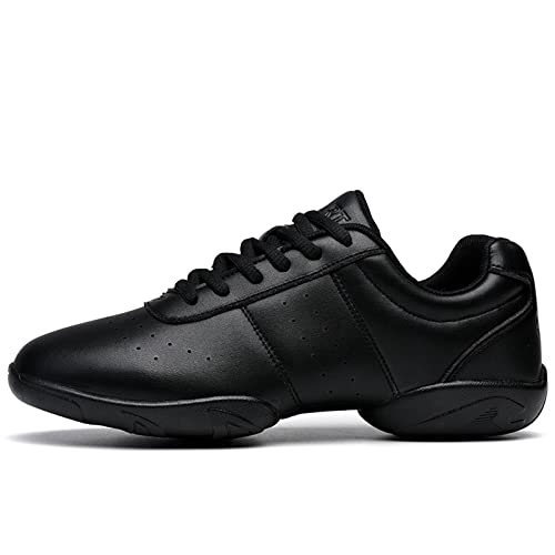 NIYAOSM Cheer Shoes Adults Black Dance Shoes Youth Womens Cheerleading Shoes Training Athletic Comfortable Sneakers Flats Black Size 5