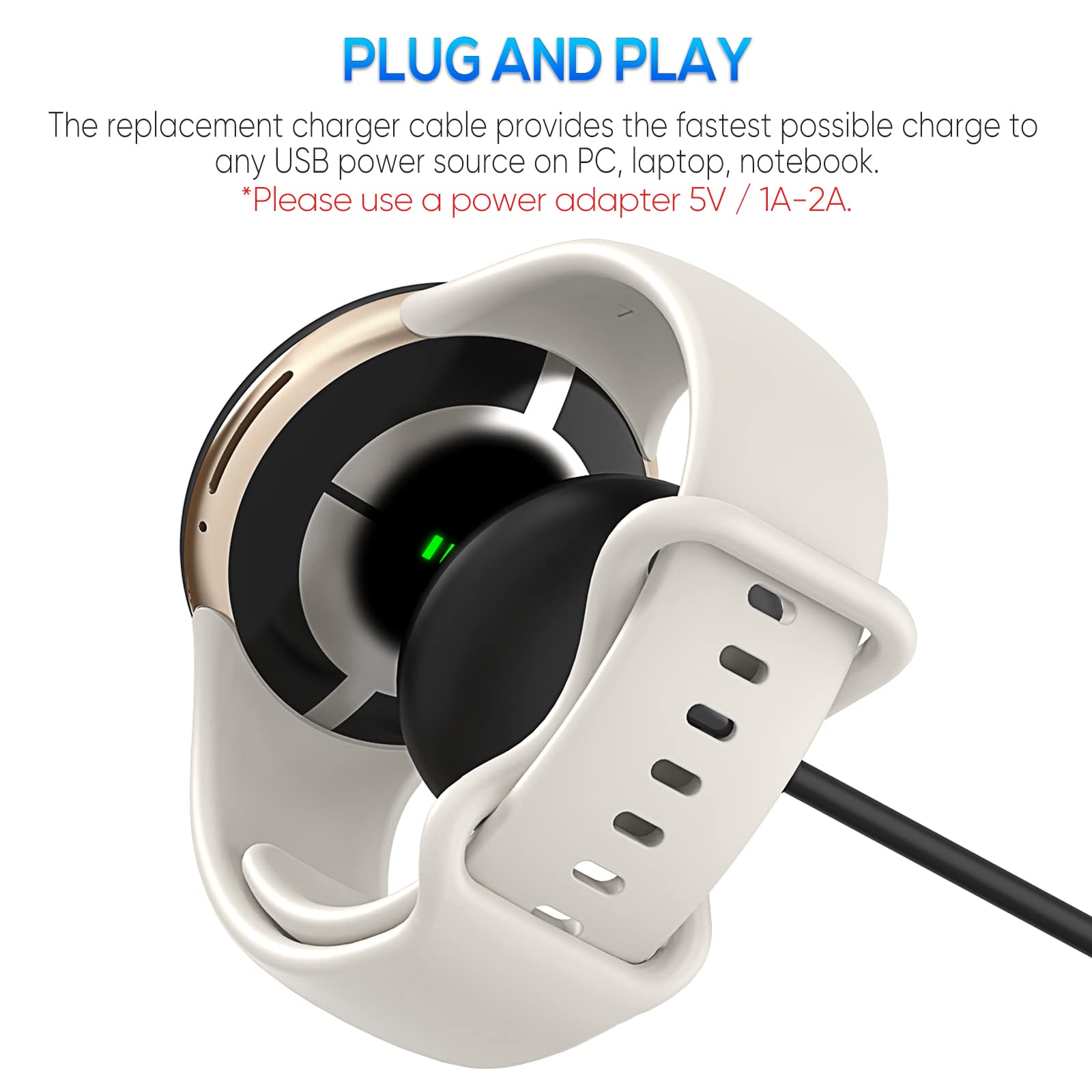 YUANHOT 2 Pack Charging Cable Replacement for Google Pixel Watch, 3.3ft USB Charger Cord for Google Pixel Watch