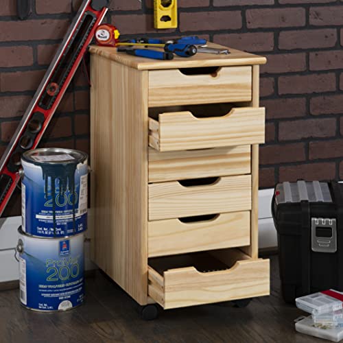 Linon Home Decor Products Corinne Six Drawer Storage, Natural Rolling Cart