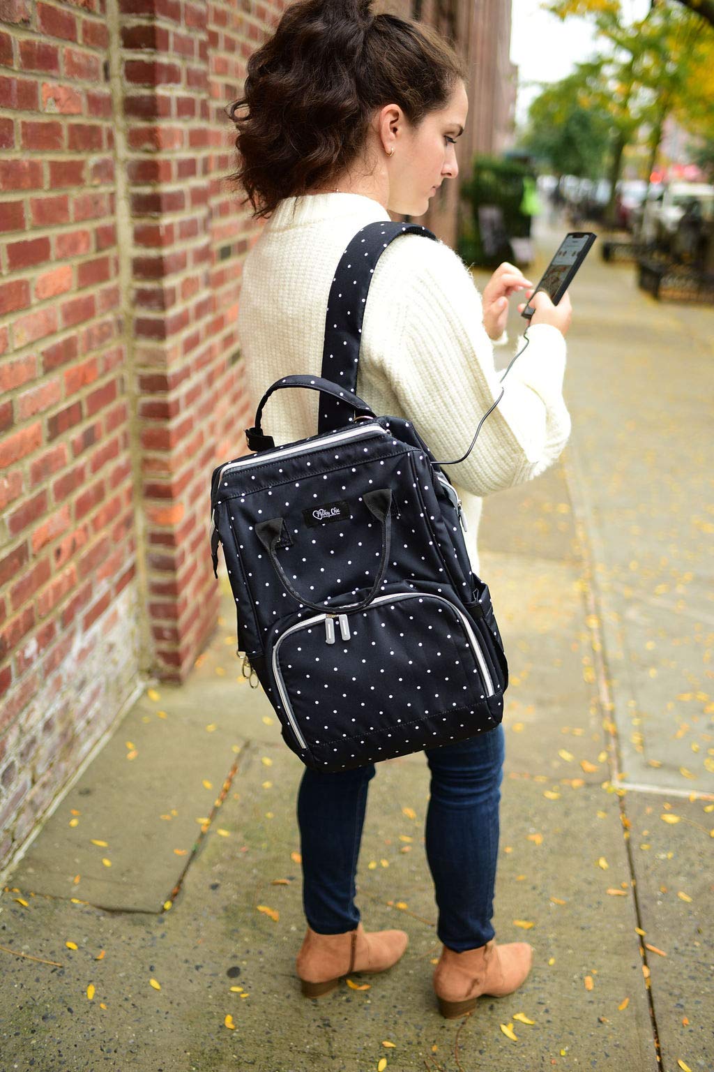 Milky Chic Mommy Diaper Bag- Waterproof USB Charging Port Stroller Straps Changing Pad (Dots)