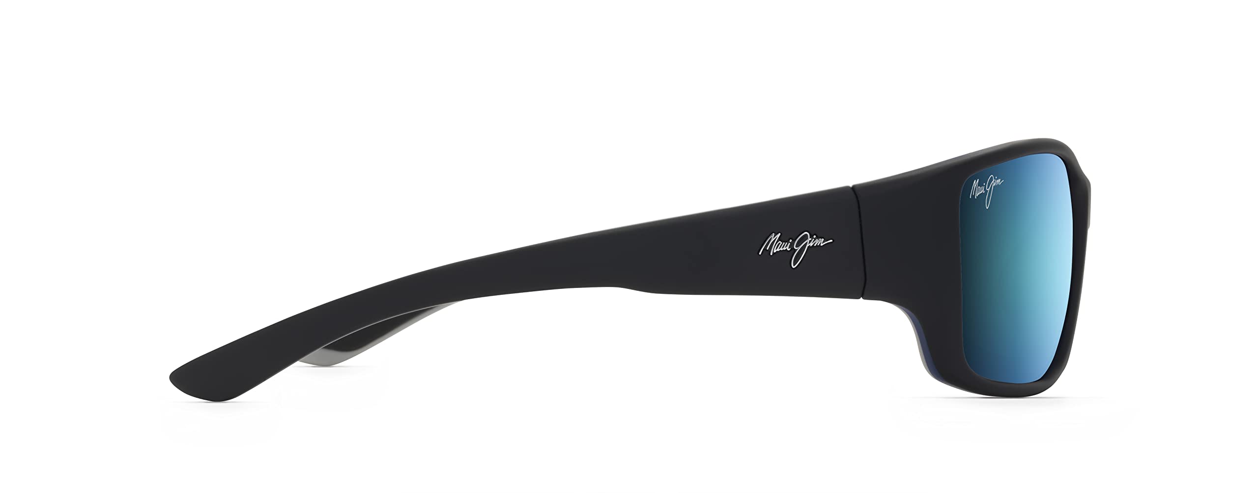Maui Jim Men's Local Kine Polarized Wrap Sunglasses, Soft Black/Sea Blue/ Grey/Blue Hawaii, Large