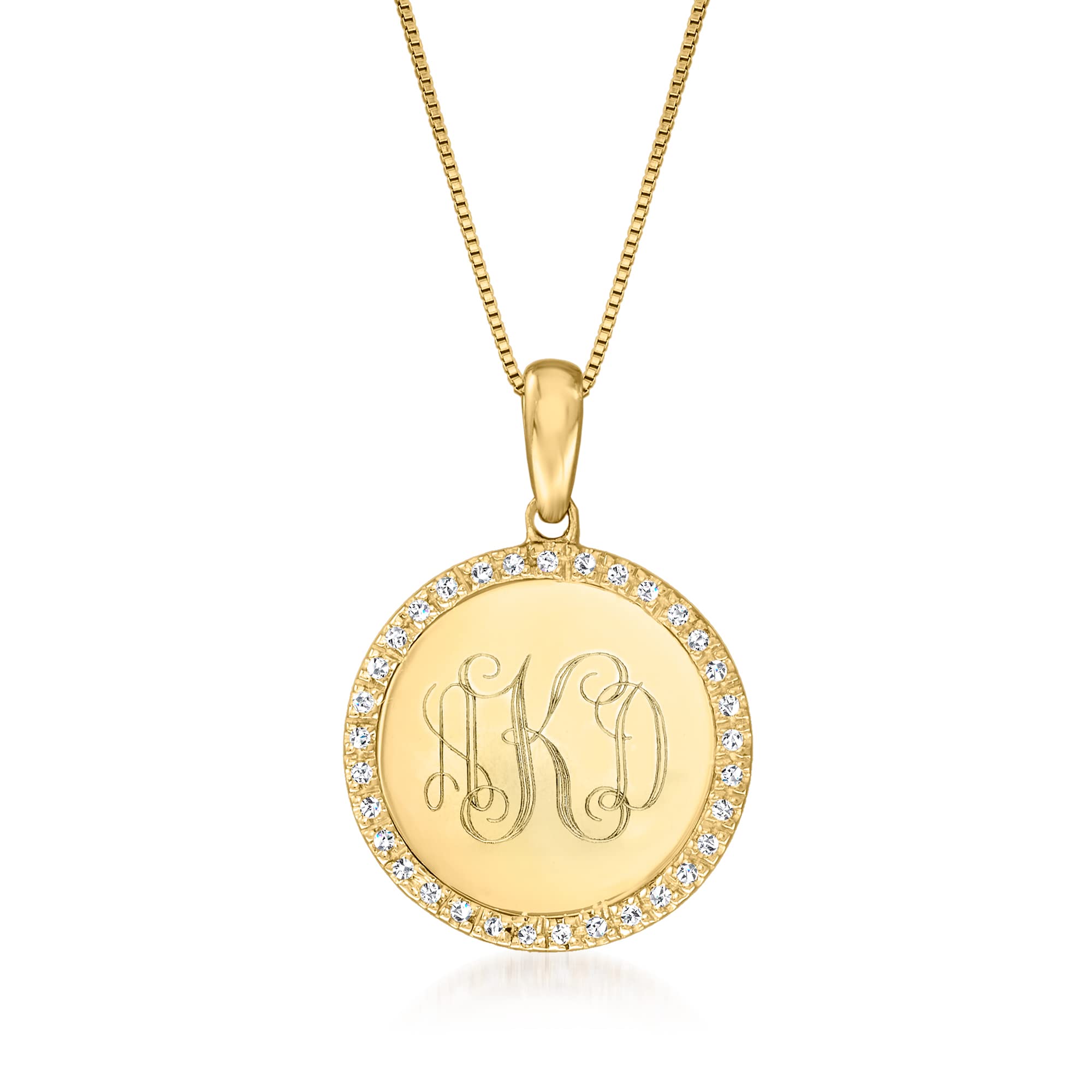 Ross-Simons Single-Initial - .10 ct. t.w. Diamond Pendant Necklace in 14kt Yellow Gold. 18 inches