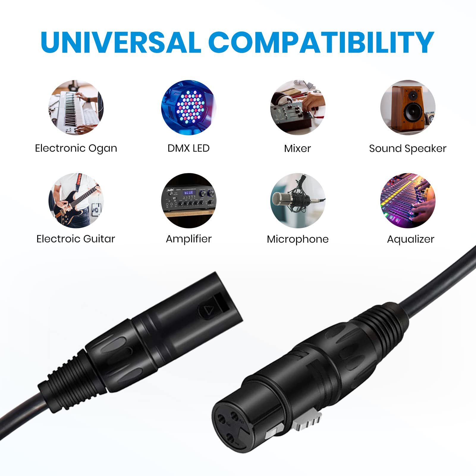 Moukey, 50ft XLR 50 Feet Microphone Male to Female Mic Cables Cord, Black 3-Pack
