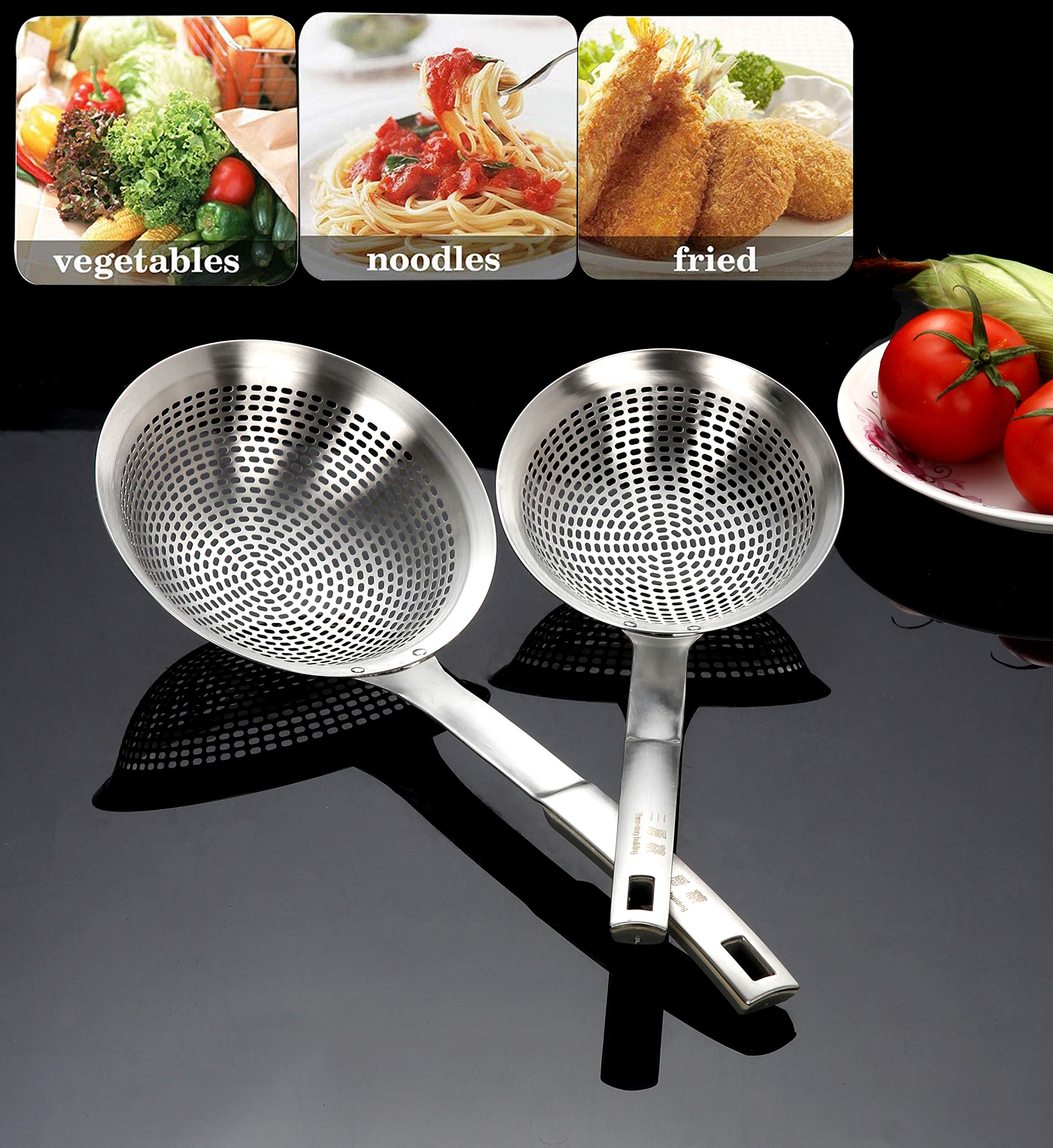 Skimmer Ladle Skimmer Spoon 304 Stainless Steel Skimmer 14.5 ln for Cooking Frying Skimming Colander/Strainer Stainless Steel Kitchen Tools