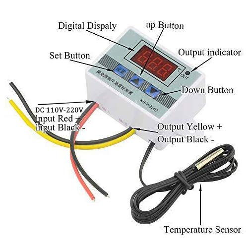 XINGYHENG XH-W3002 DC 110V-220V 1500W 10A Microcomputer Digital Temperature Controller Digital Display Thermostat Control Switch and NTC 10K Thermistor Sensors Temperature Probe (110-220V 1500W)