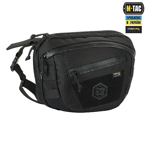 M-Tac Tactical Large Crossbody Bag for Men - Concealed Carry Sling Bag - Black CCW Chest Bag - Elite Sphaera Shoulder Bag (Hex, Loop Panel)