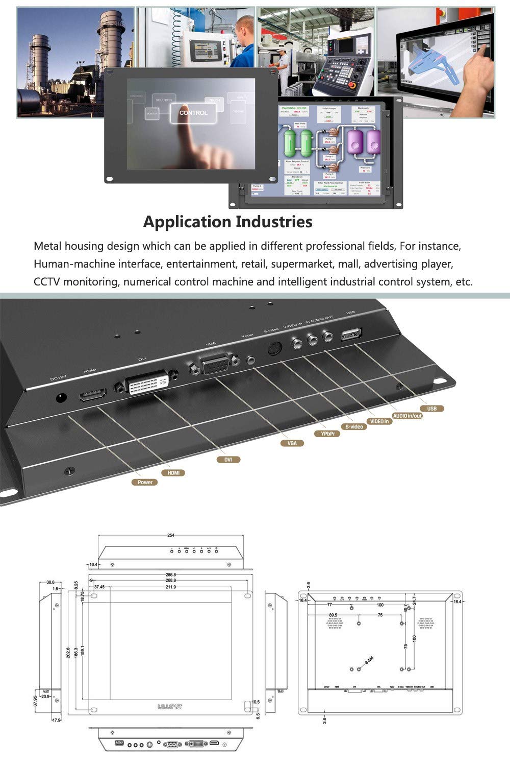LILLIPUT 10.4" TK1040-NP/C-B 4:3 HDMI Open Frame Monitor-NO Touch