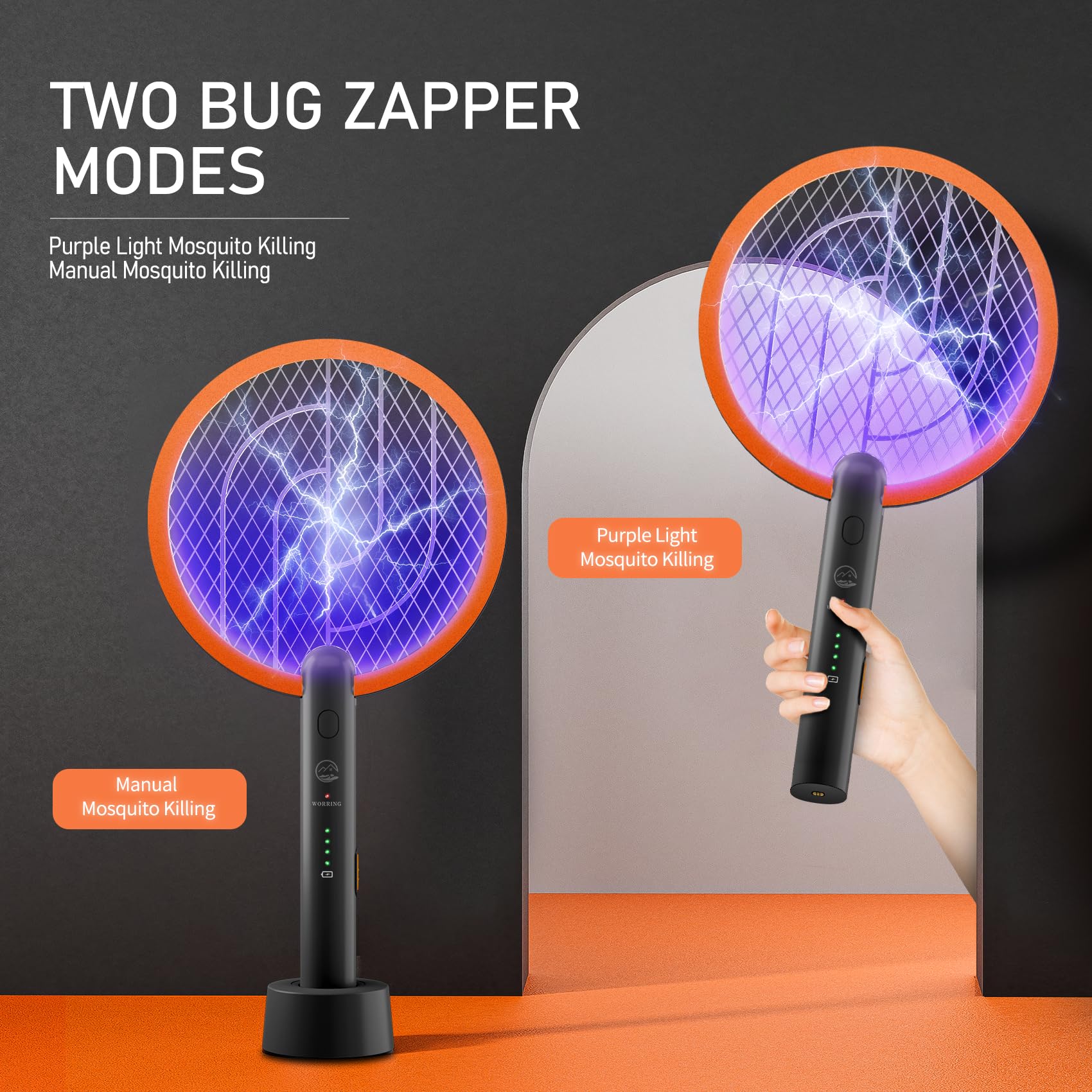 Mosiller Electric Fly Swatter Racket, 2 in 1 Rechargeable Bug Zapper with 3 Layer Protection, USB Charging Fly Zapper & 4000 Volt Purple Light Mosquito Swatter for Indoor and Outdoor